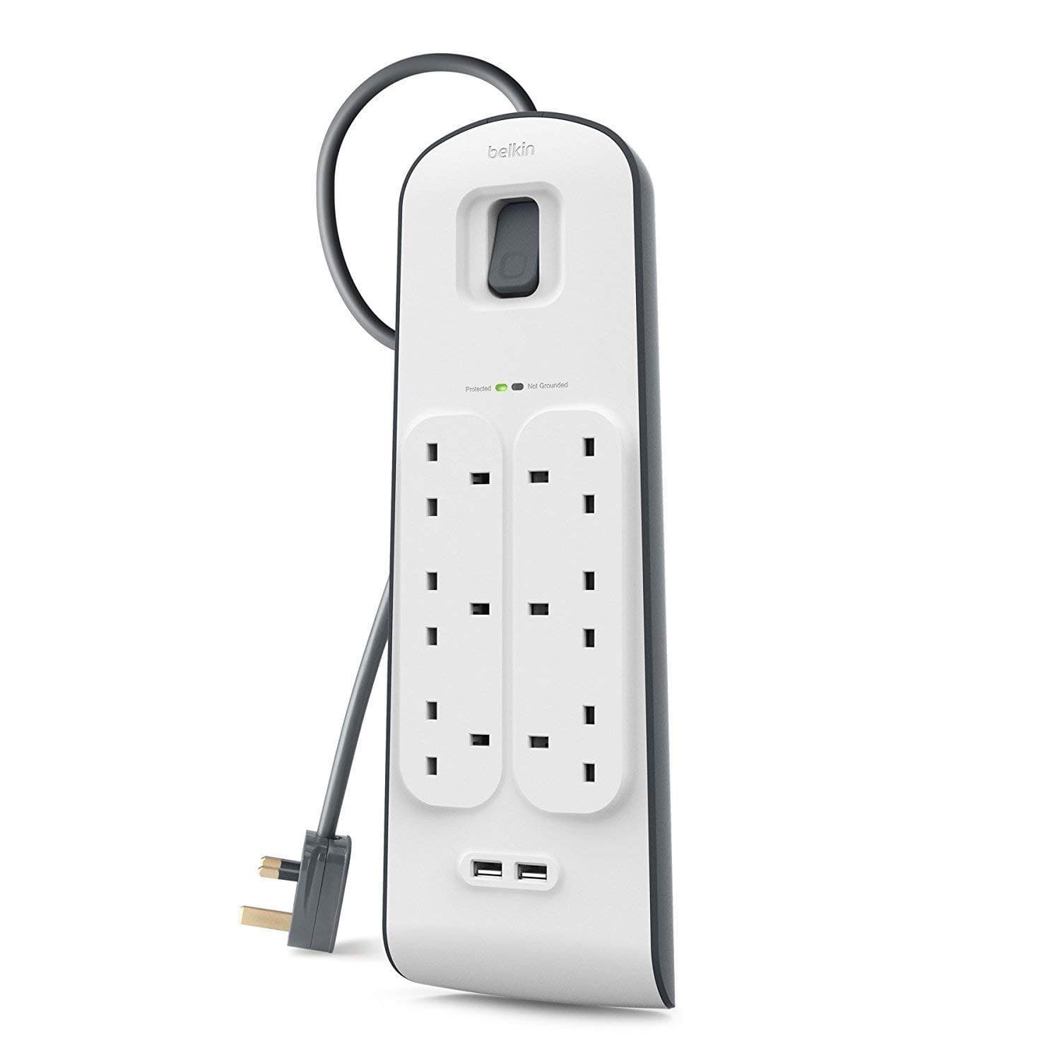 Order belkin 6 way surge protection strip 2m with 2 x 2 4amp usb ...