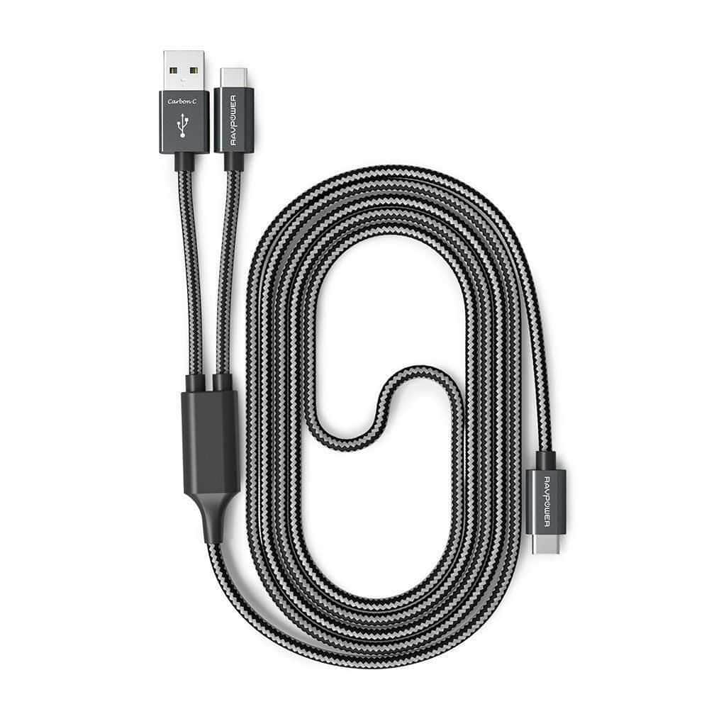ravpower 2 in 1 nylon braided type c cable 3 3ft gray | Jomla.ae