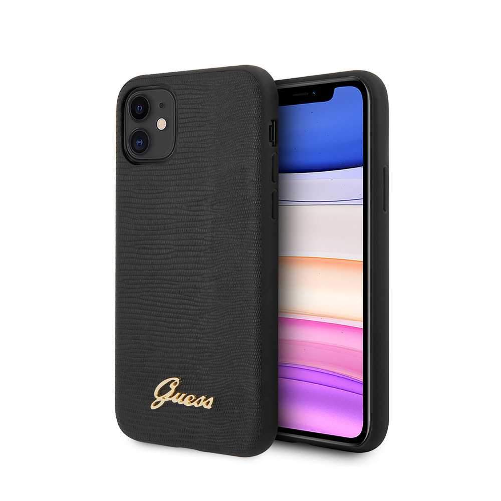 Order guess pu lizard print case with metal logo for iphone 11 black ...