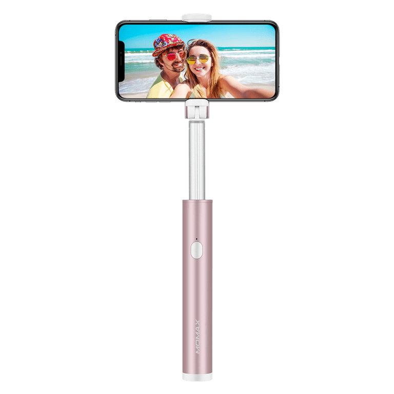 momax selfie stick with mini led fill light rose gold | Jomla.ae
