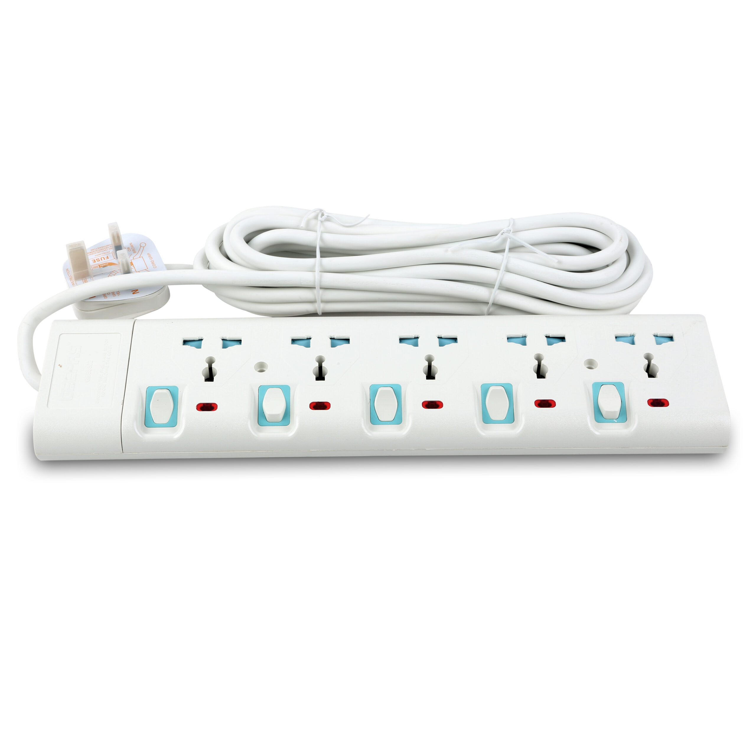 Geepas 5 Way Extension Socket - 5 Led Indicators with Power Switches - Extra Long 5m Cord with ...
