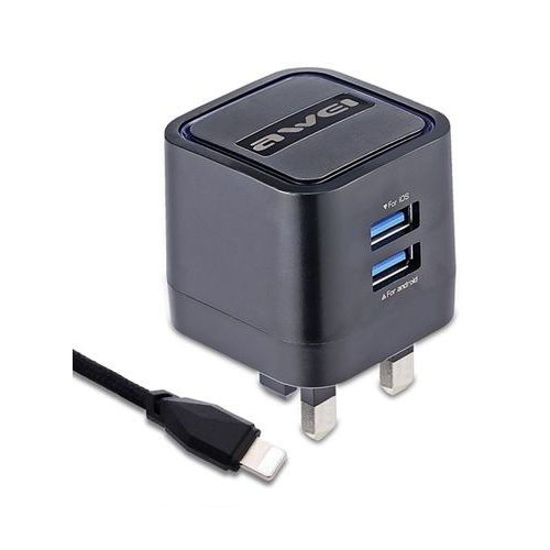 Awei Universal Dual USB 5V Power Charger Travel Adapter UK Plug, Black ...