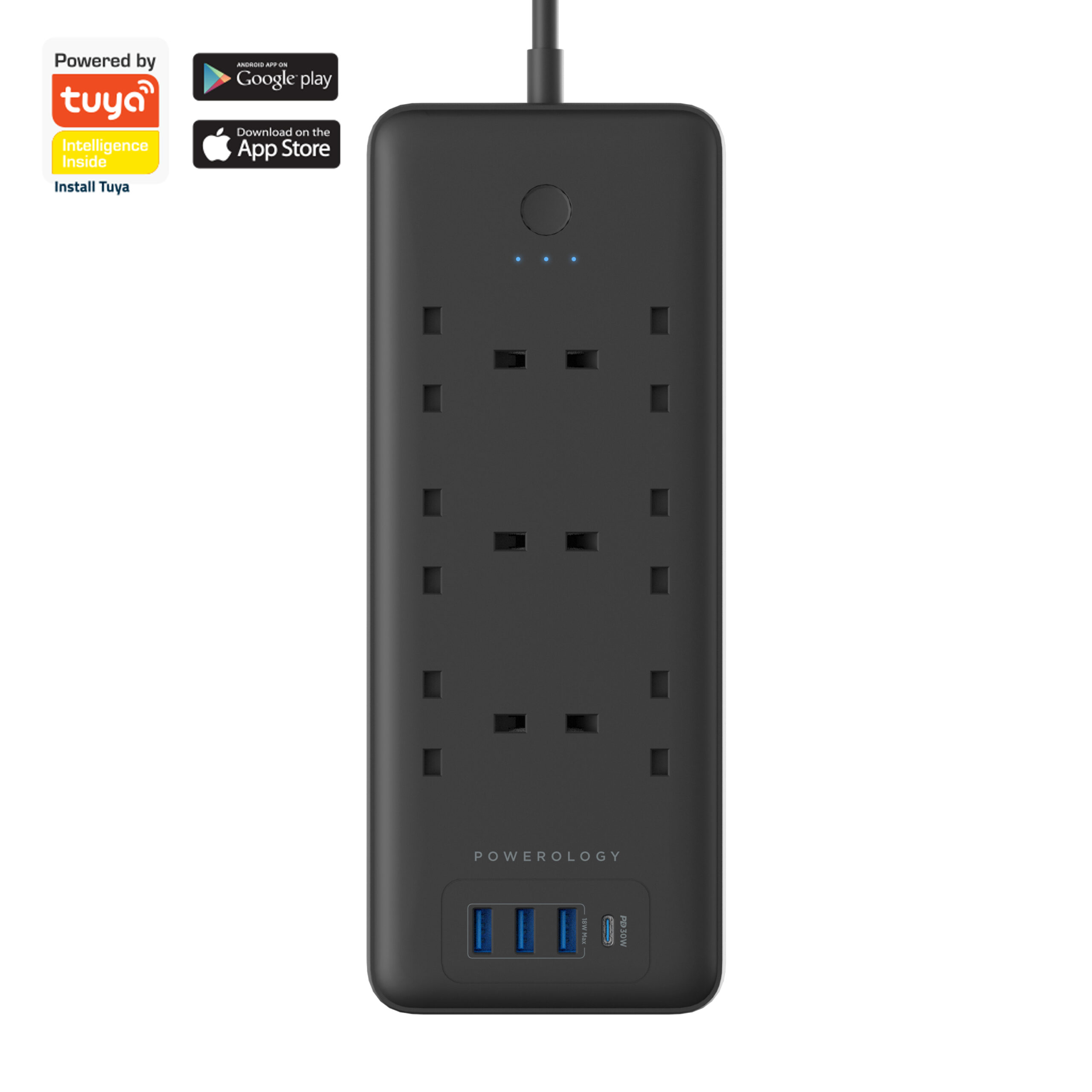 Powerology 6 AC 3 USB & USB-C PD 30W Multiport Smart Power Socket 3250W ...