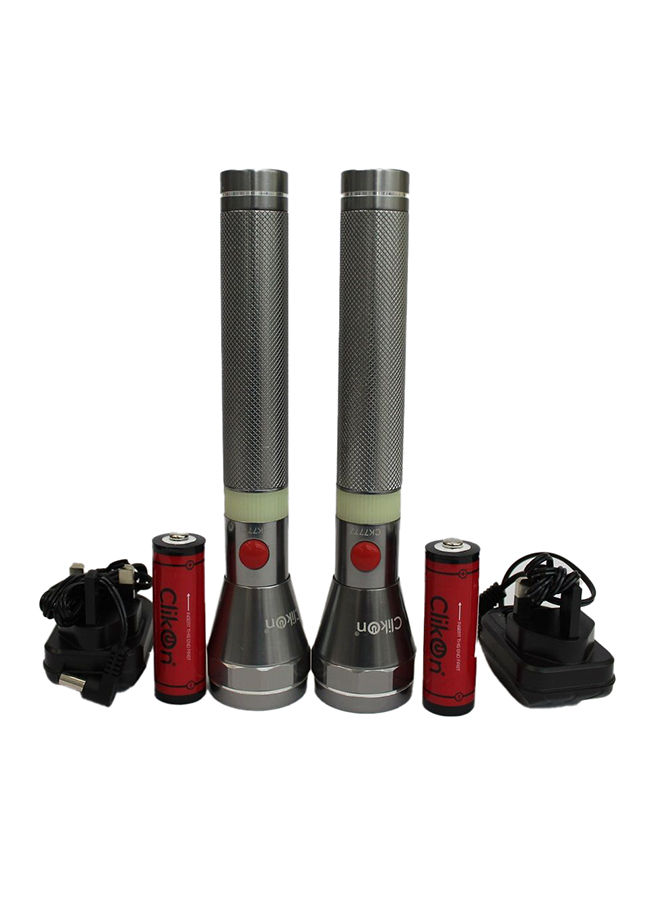 ClikOn 2 Piece Rechargeable LED Flashlight Torch Silver | Jomla.ae