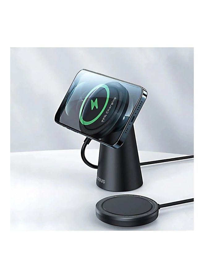Baseus 2-in-1 Magnetic Stand Wireless Charger Black | Jomla.ae