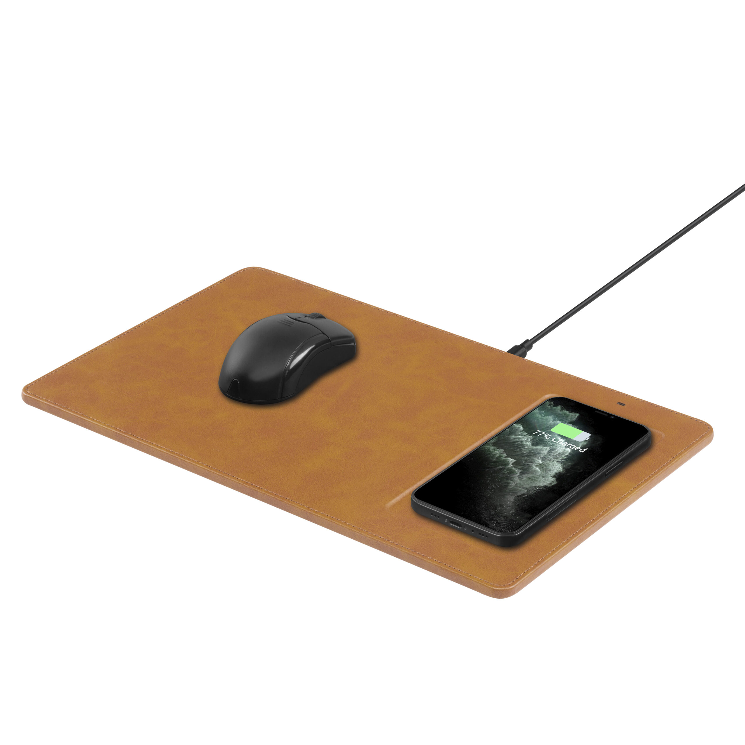 Powerology PU Leather Qi Wireless Charging Mouse Pad 10W - Cognac | Jomla.ae