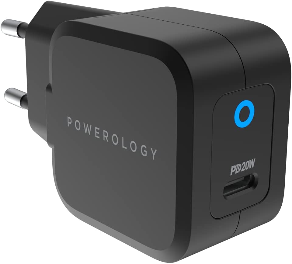 Powerology Ultra-Compact 20W PD GaN Charger EU - Black | Jomla.ae
