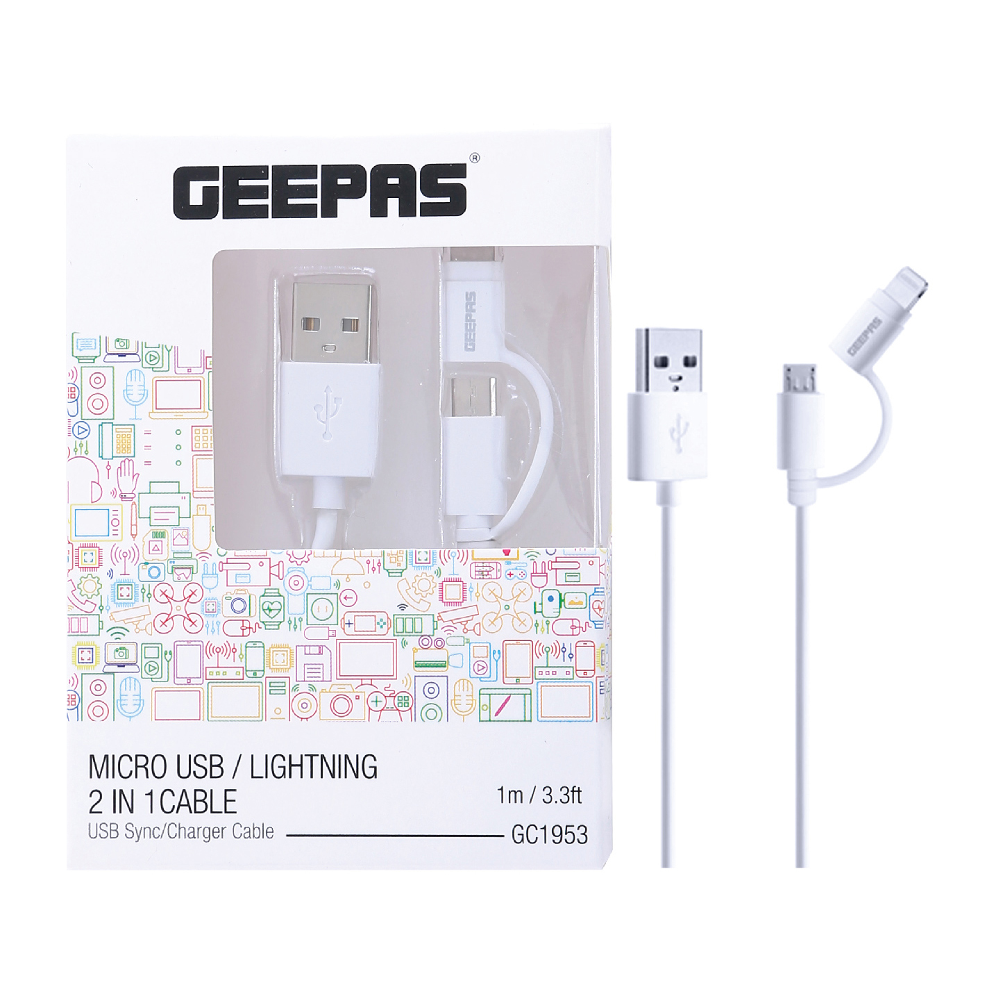 Order Geepas 2 In 1 Lightning Usb Sync Charger Cable Now! | Jomla.ae