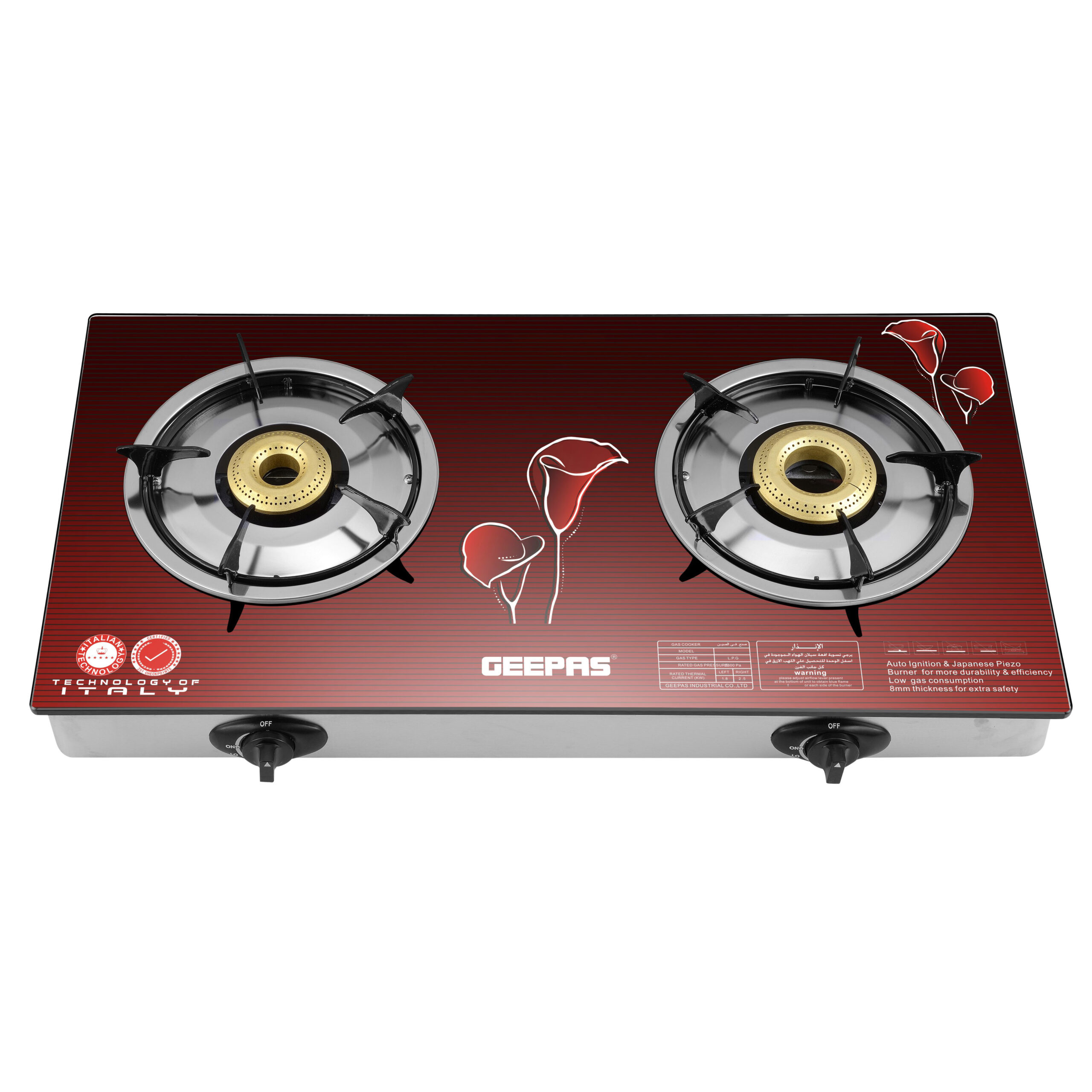 Geepas Glass Double Burner Gas Cooker | Jomla.ae