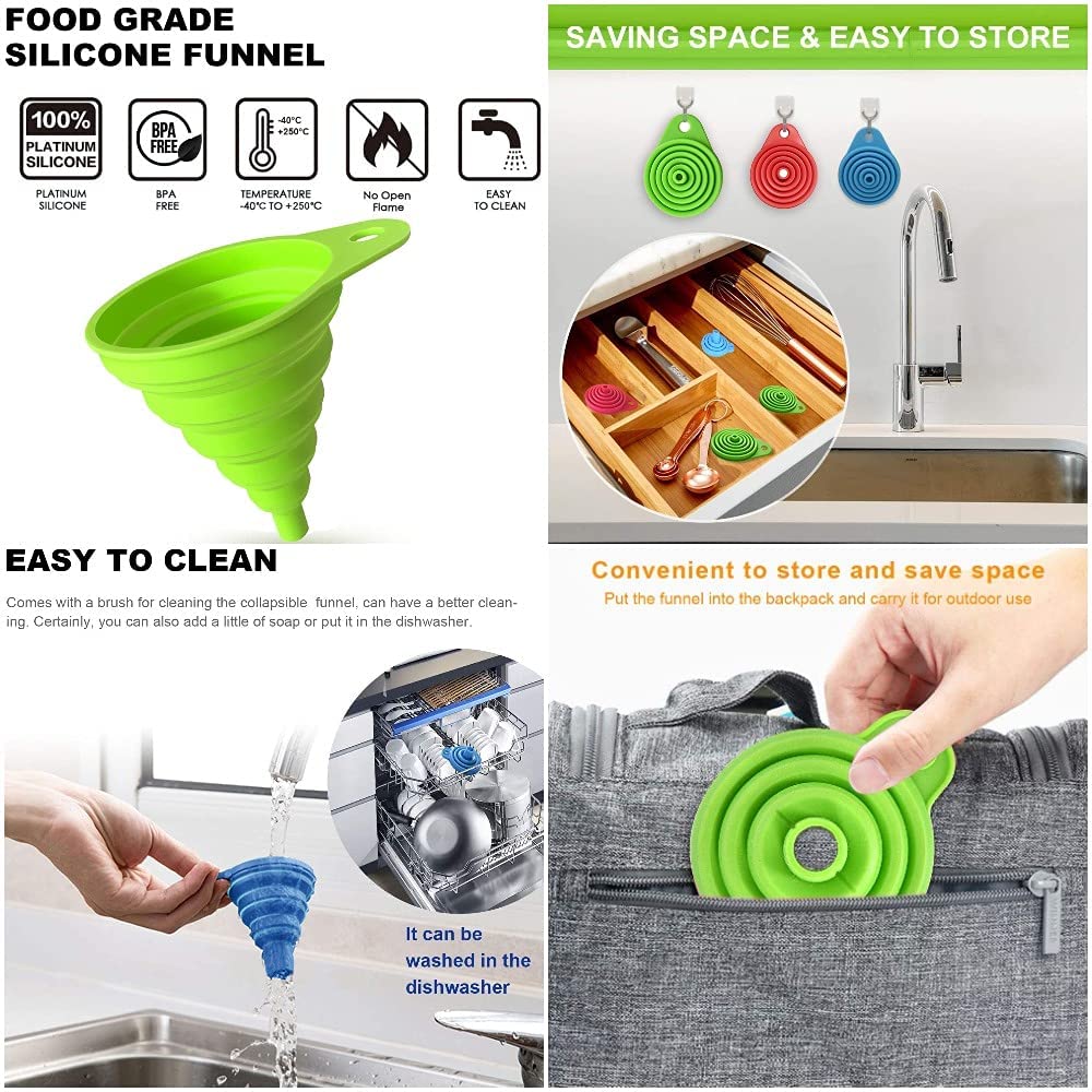 اطلب مجموعة قمع سيليكون قابلة للطي عدد 3 ملونة Silicone Collapsible Funnel Set Of 3 | Flexible ...