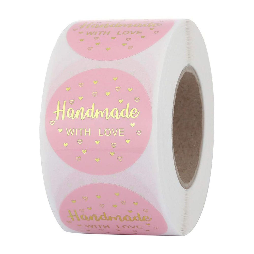 Wownect Handmade with Love Stickers Round [1inch][500 Pcs Labels ...