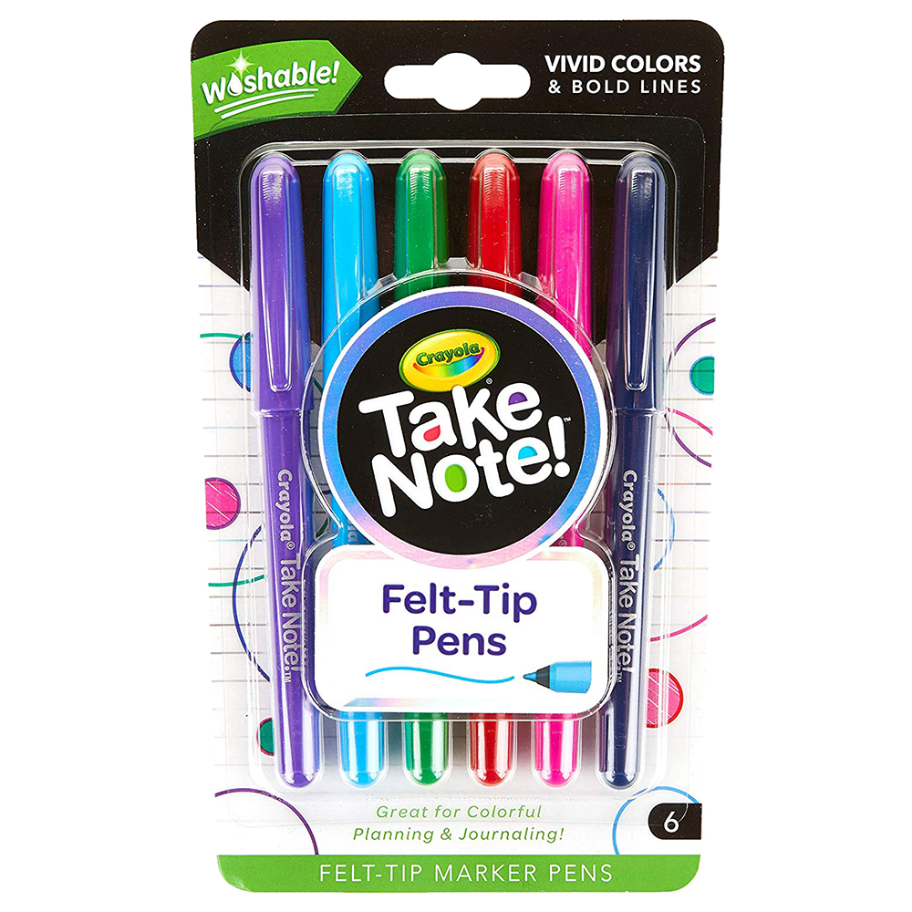 Crayola - Take Note Washable Felt Tip Pens, Pack of 6 | Jomla.ae
