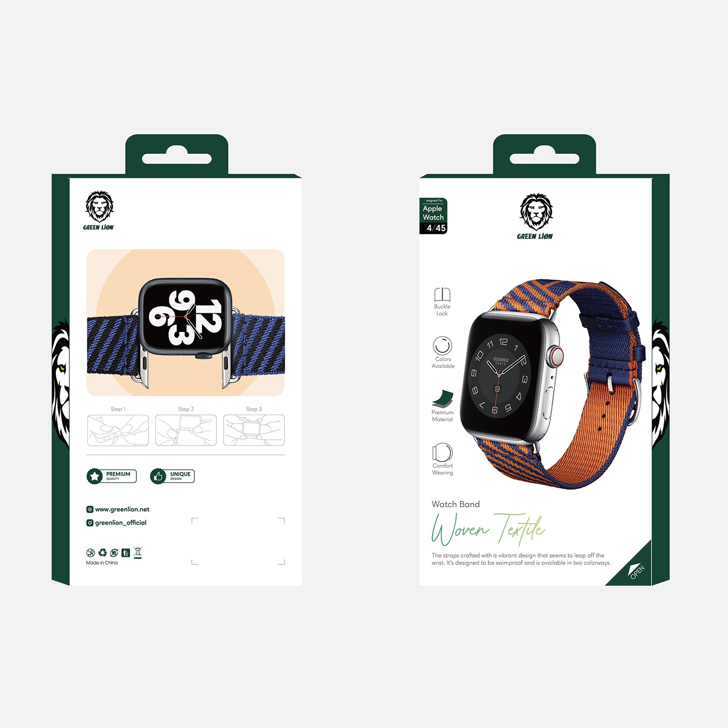 Order Green Lion Woven Textile Watch Strap for Apple Watch 42/44/45mm ...