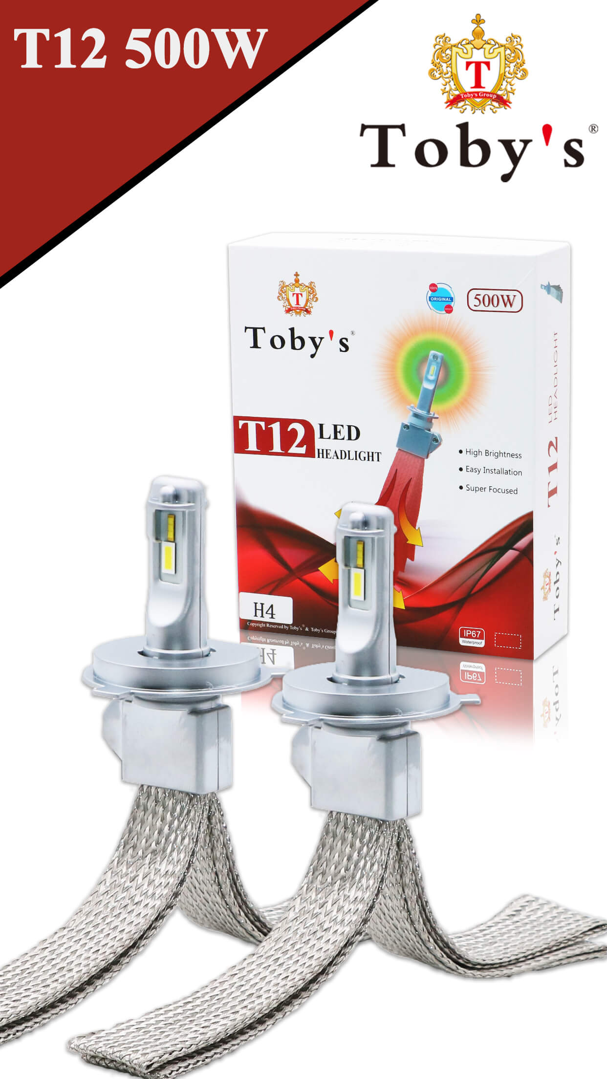 Toby's T12 H4 Car LED Headlight 500W Extreme Powerful Light | Jomla.ae