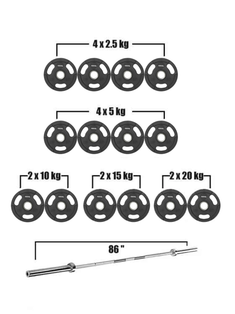 Anvil Olympic Rubber Grip Disc with Barbell Set - Black Weight 140 Kg ...