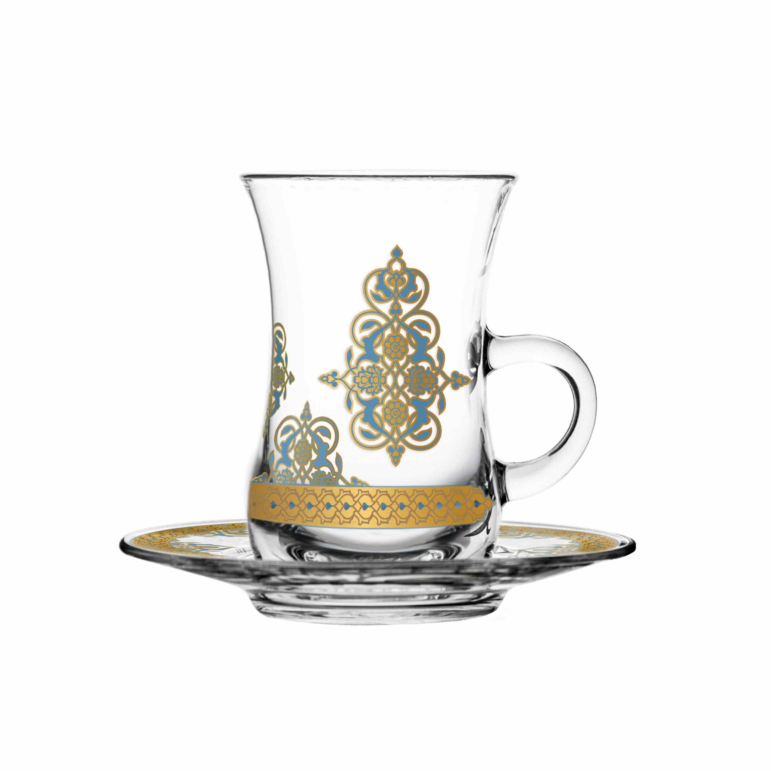 Dimlaj Rayhan Set of 6 Pcs Tea Istikanas and Saucers (Gold) | Jomla.ae
