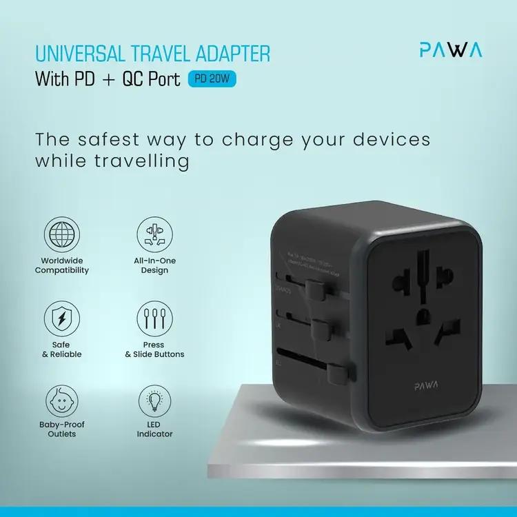 Order PAWA Universal Travel Adapter with PD 20W + QC - Black Now ...