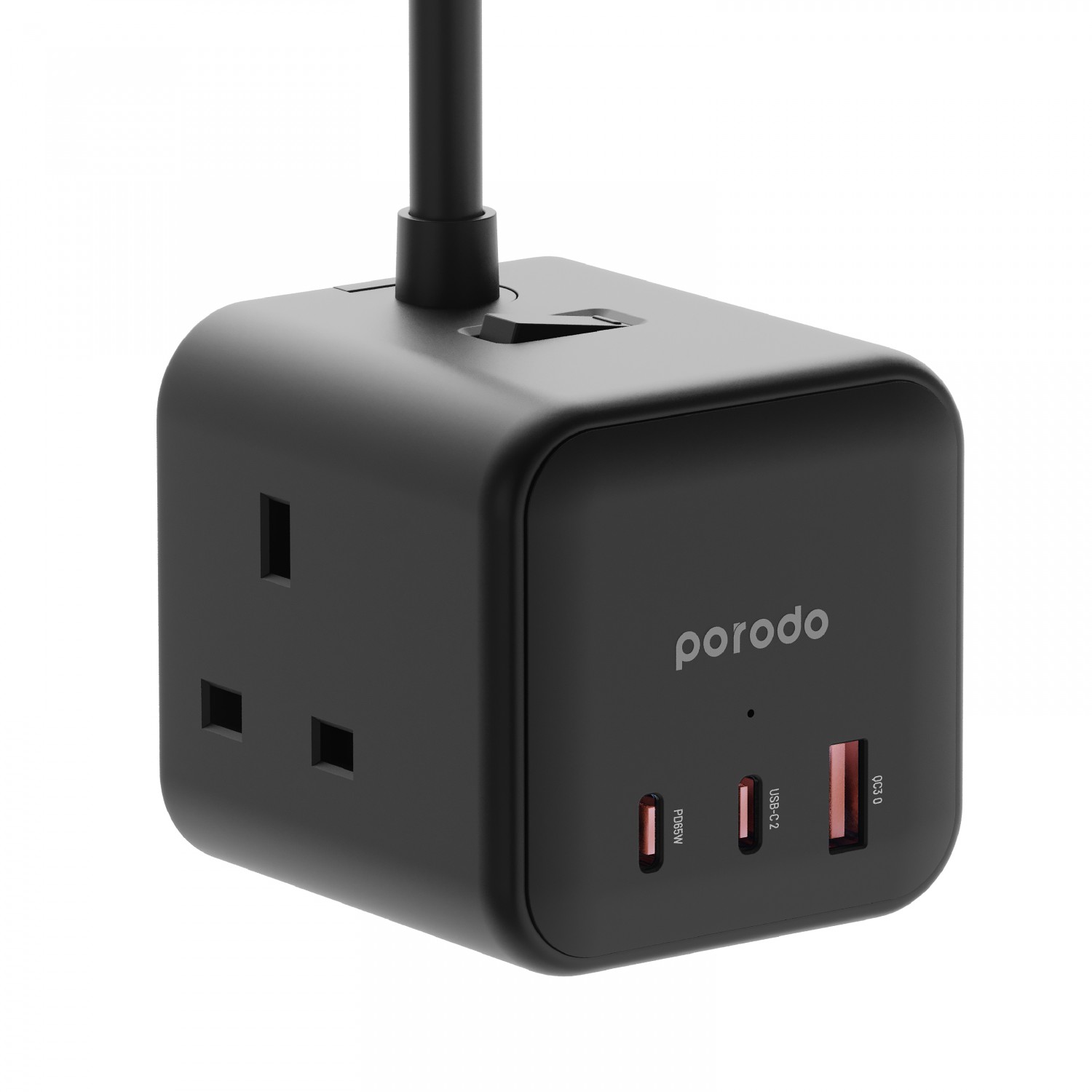 Order Porodo GaN Power Cube Multi-Port Charger(3 AC 1 USB-A & 2 USB-C PD 65W) 2M UK- Black Now ...