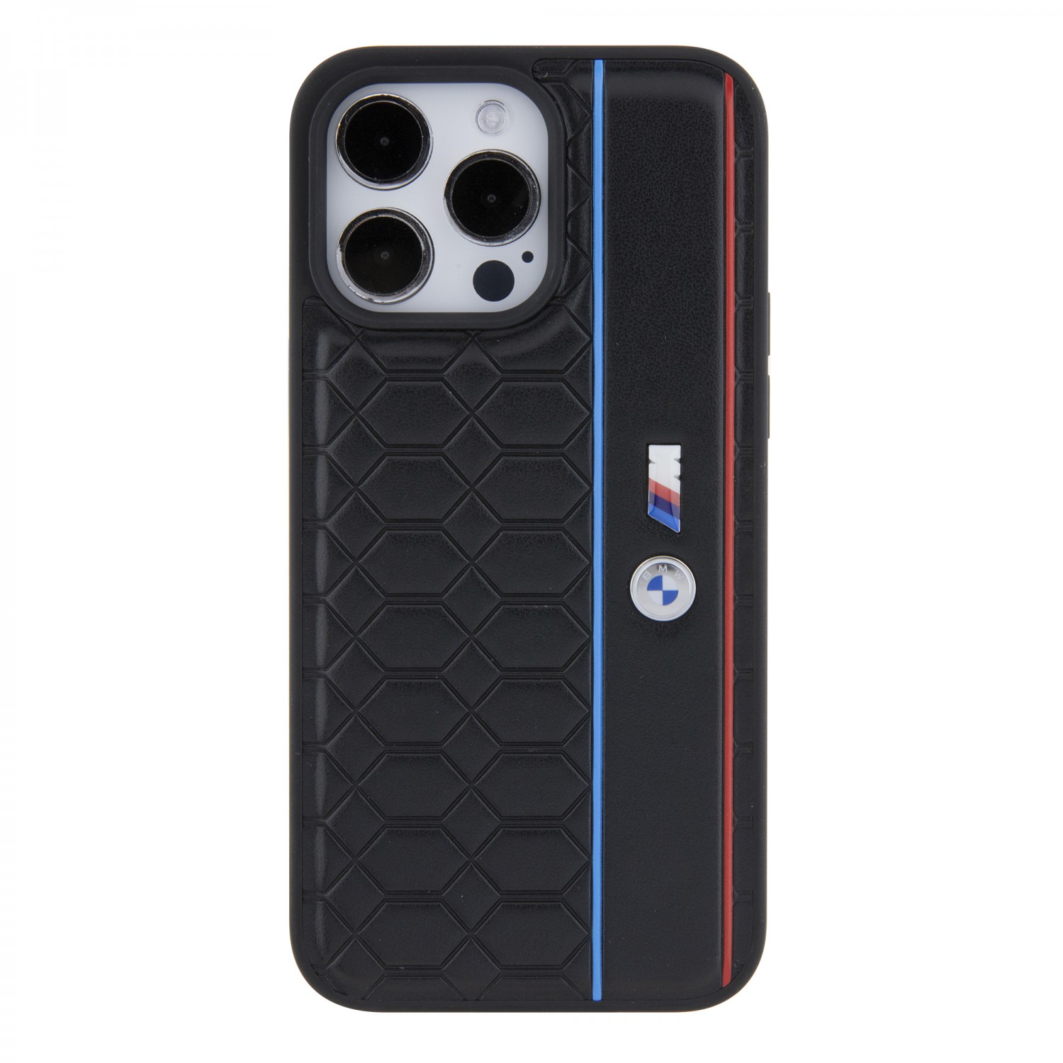 Order BMW M PU Leather Case with Hexo Pattern & Stripe for iPhone 15 ...