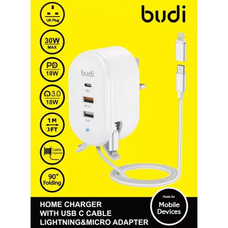 Order Budi Home Charger With USB-C Cable / Lightning & Micro Adapter ...