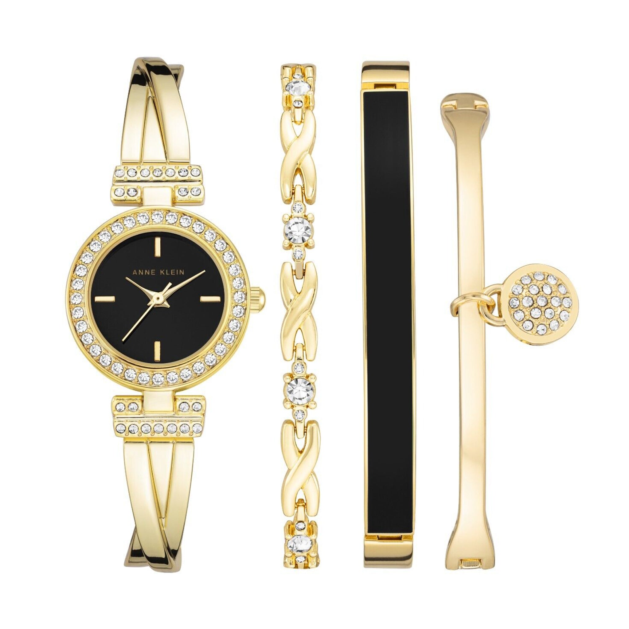 Order Anne Klein Women's Black Dial Gold-Tone Bracelet Watch Set Ak ...