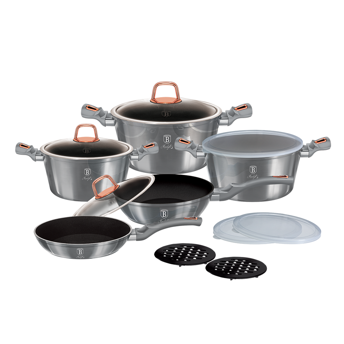 Berlinger Haus 13 Pieces Cookware Set Moonlight Collection Grey Forged ...