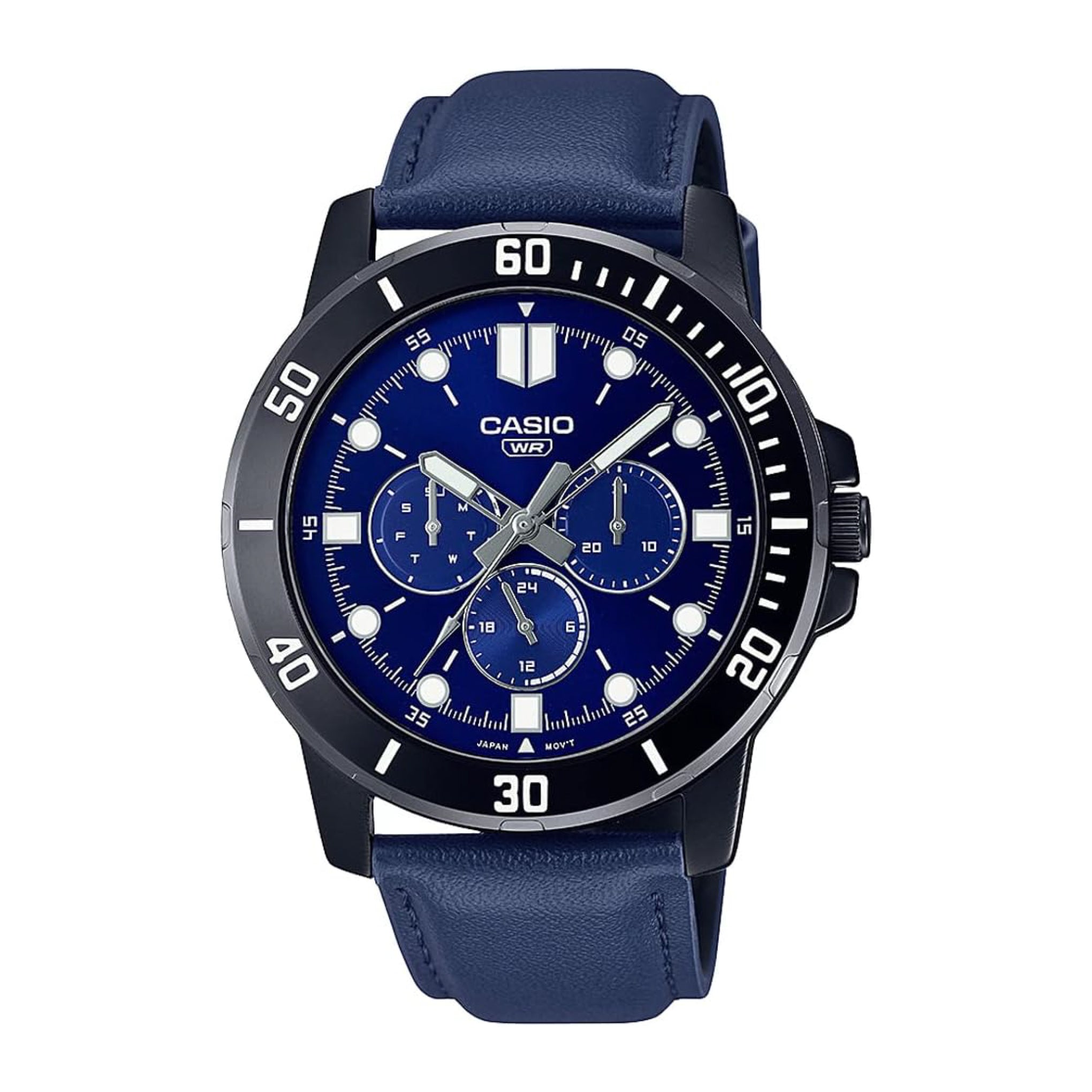 Order Casio Men's Analog Multi Hands Blue Dial Leather Band Watch Mtp ...