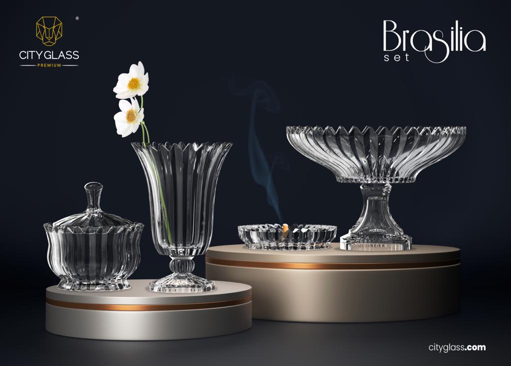 City Glass 4 Piece Brazilla Foam Serving Set Transparent Glass | Jomla.ae