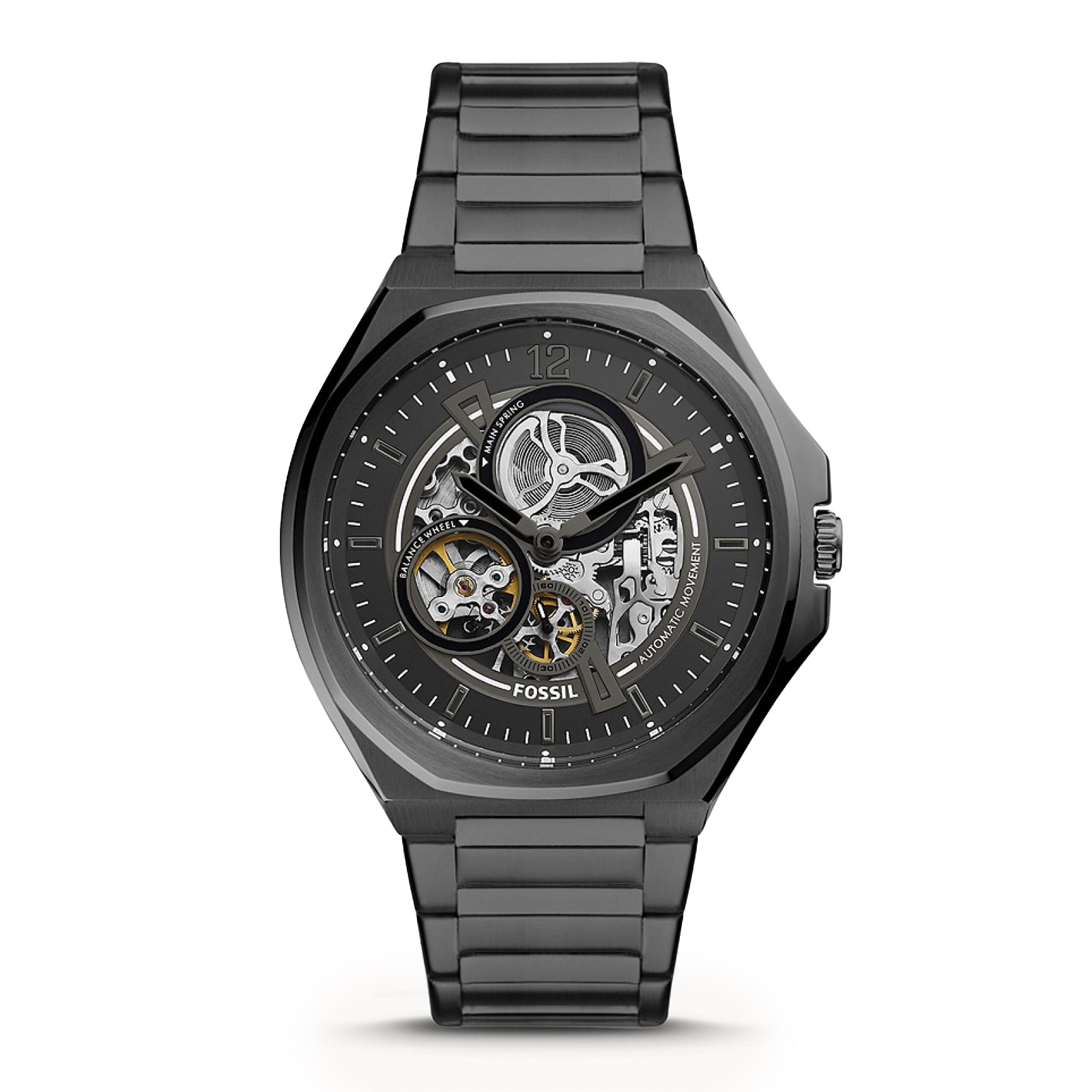 Fossil Evanston Automatic Black Stainless Steel Watch Bq2621 | Jomla.ae
