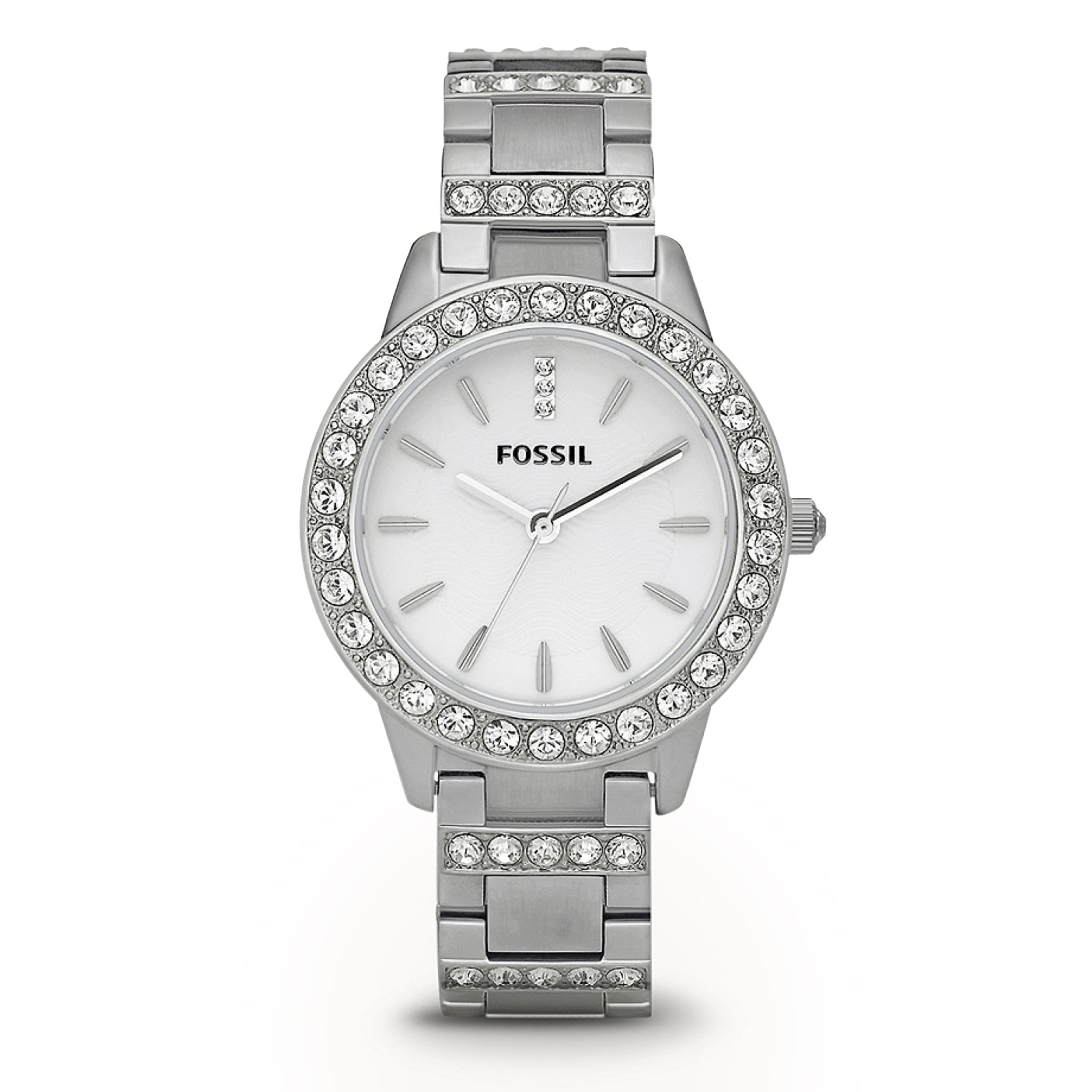 اطلب ساعة يد نسائي مرصع بركريستالات فضي مينا أبيض معدن كوارتز فوسيل ...