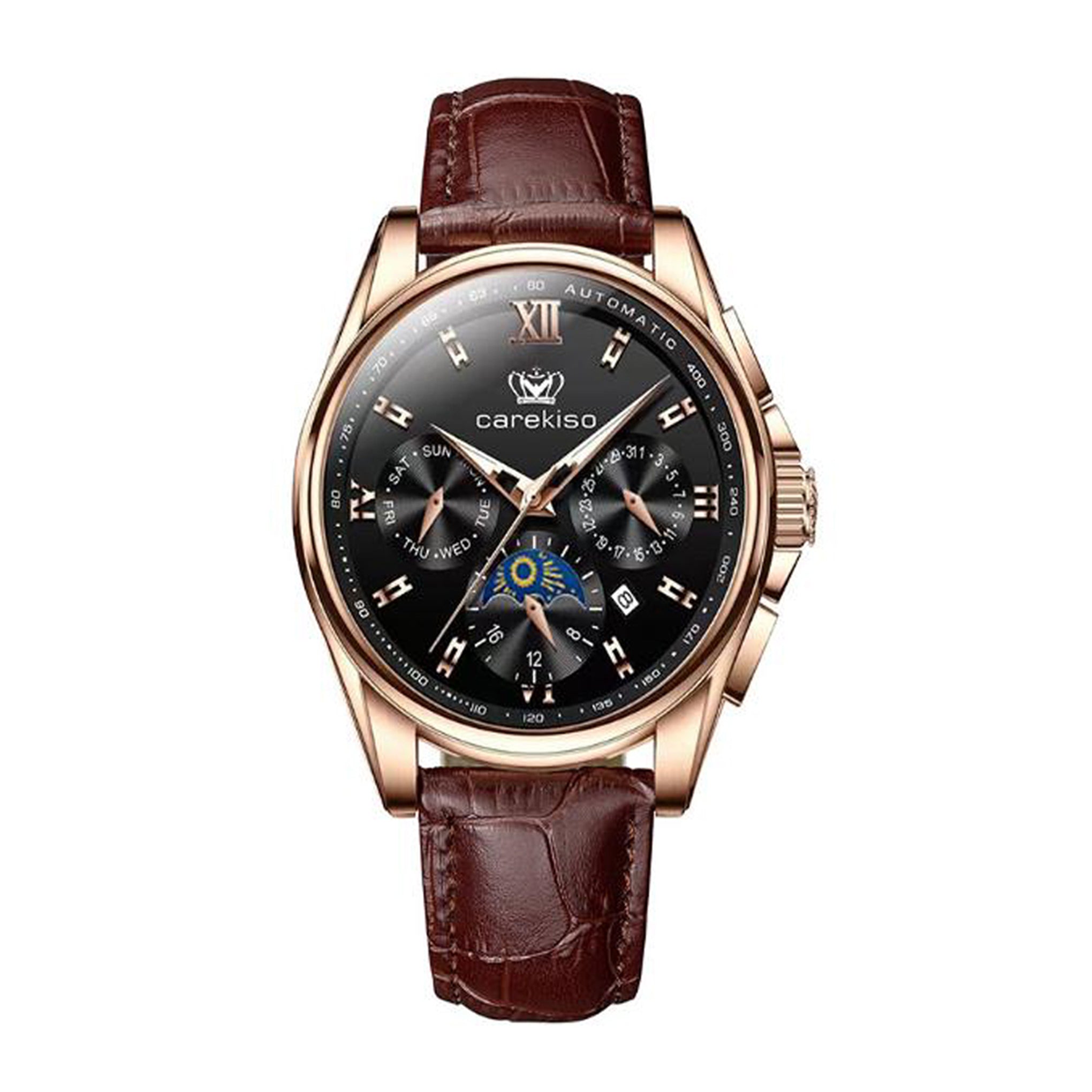 Poedagar Analog Quartz Black Dial Brown Leather Band Watch - 905rgbkl ...