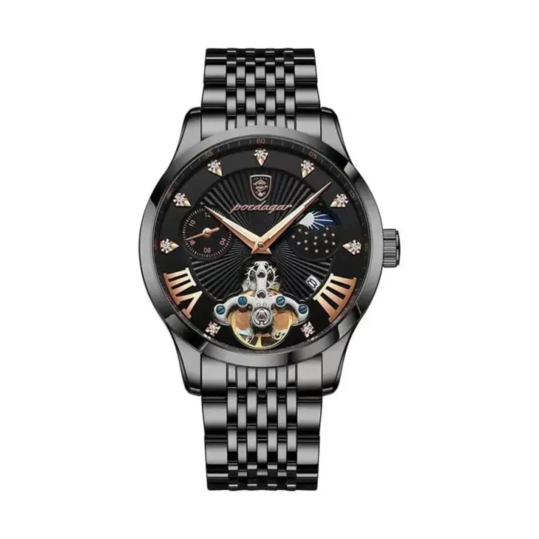 Order Poedagar Men's Analog Quartz Black Stainless Steel Watch ...