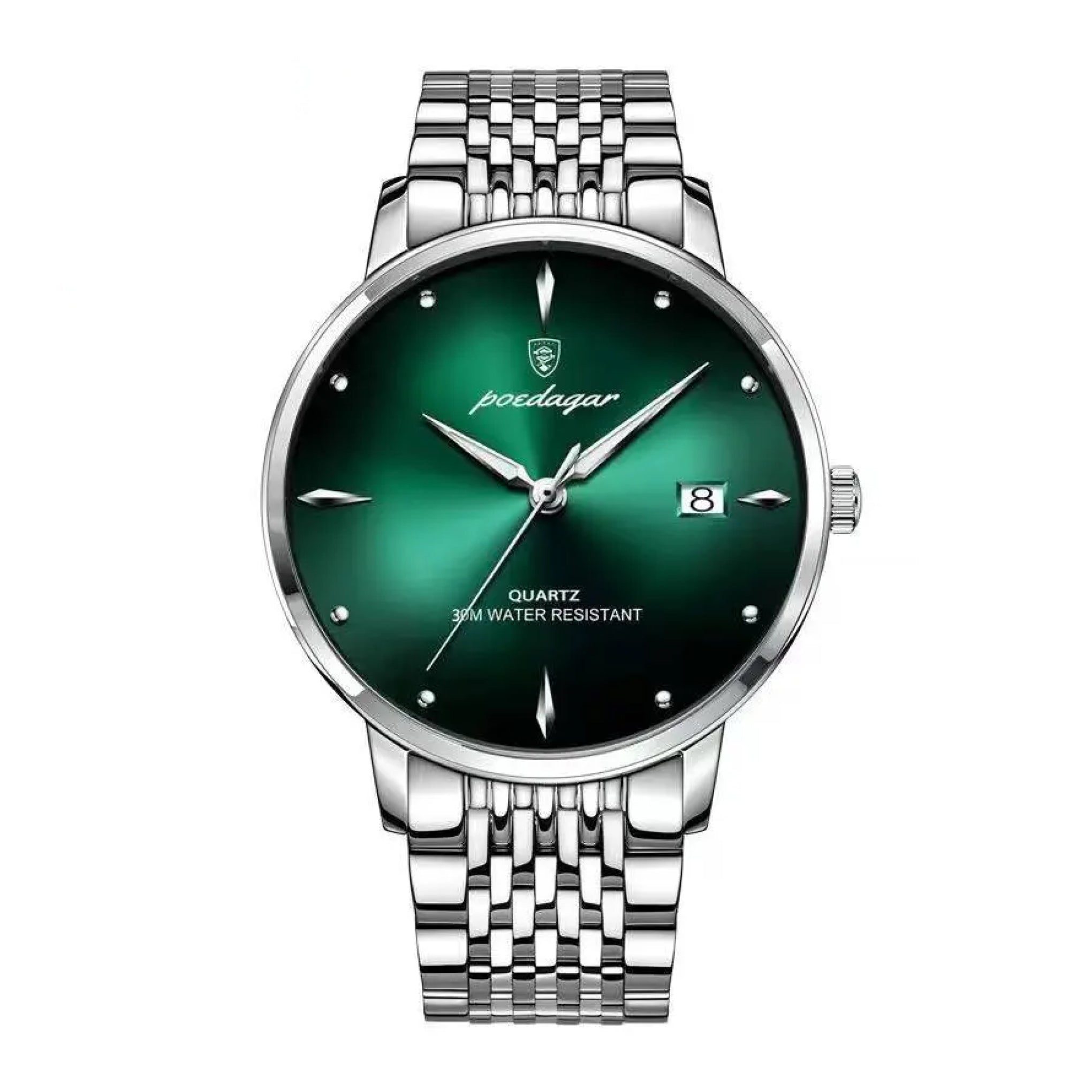 Order Poedagar Men's Analog Quartz Silver Stainless Steel Band Green ...