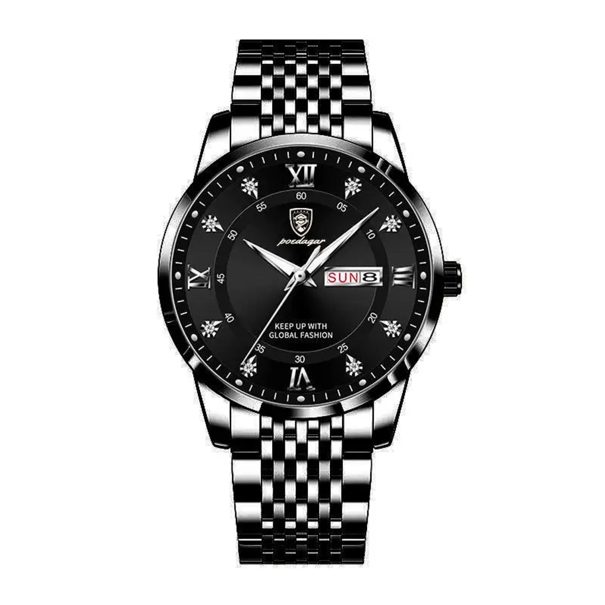 Order Poedagar Men's Black Stainless Steel Band Quartz Watch - 836bkbks ...