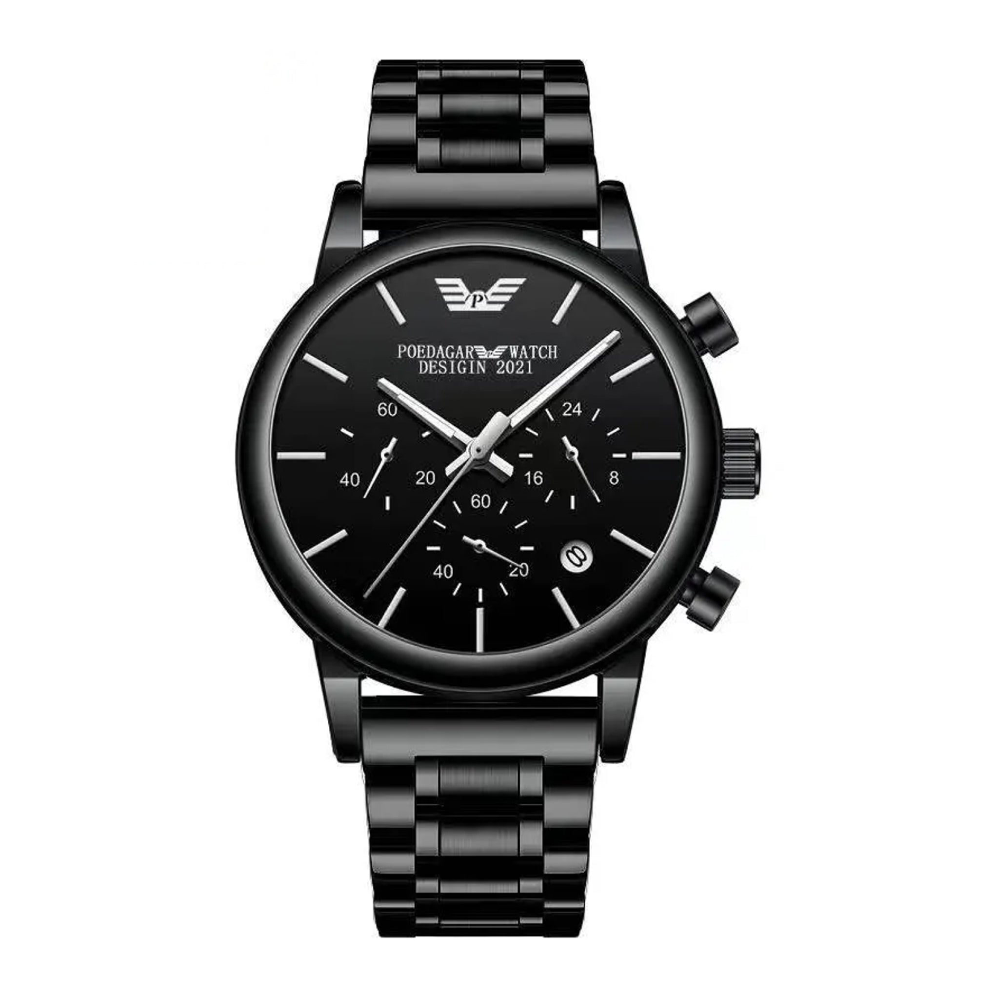 Order Poedagar Men's Chronograph Black Stainless Steel Black Dial Watch ...