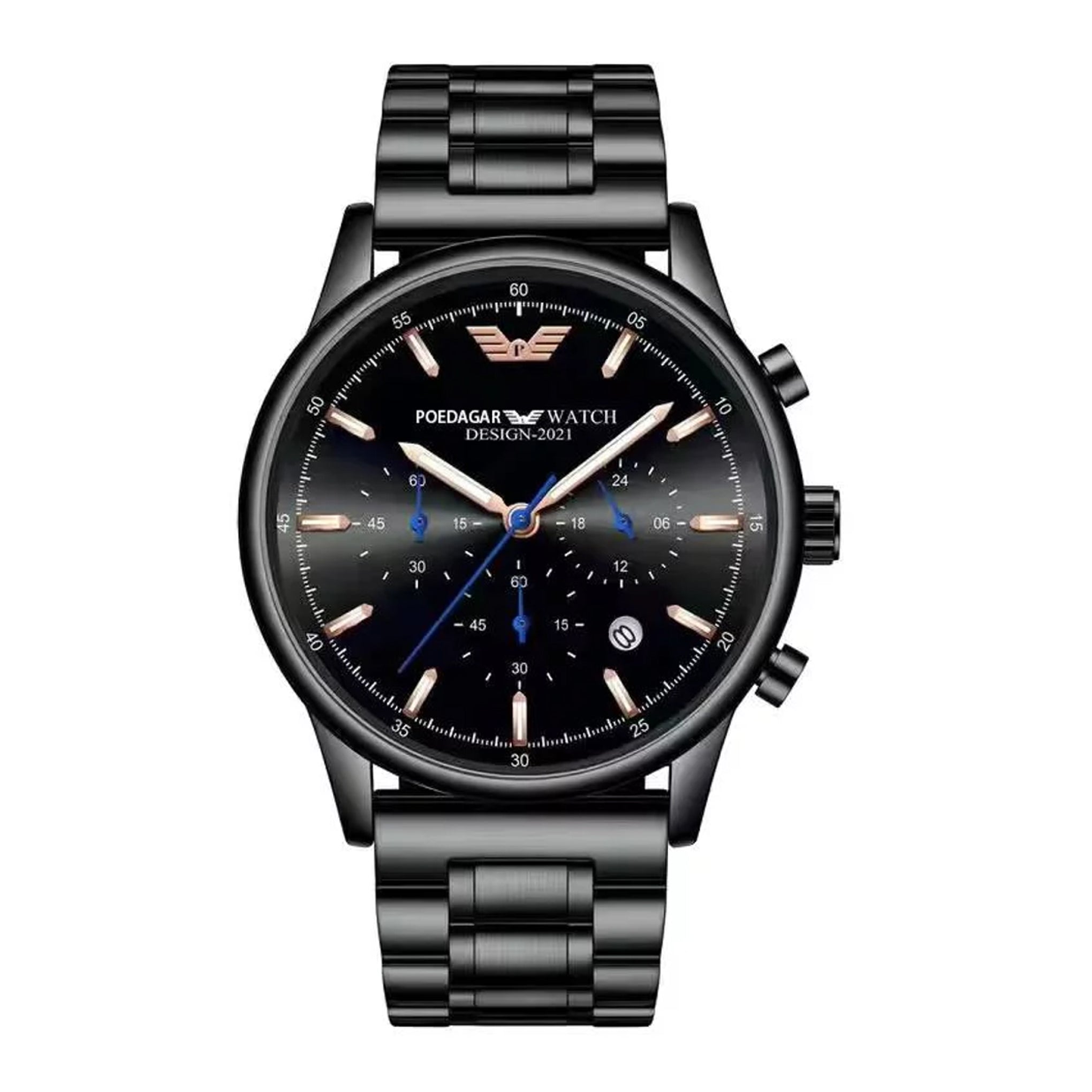 Poedagar Men's Chronograph Black Stainless Steel Black Dial Watch ...