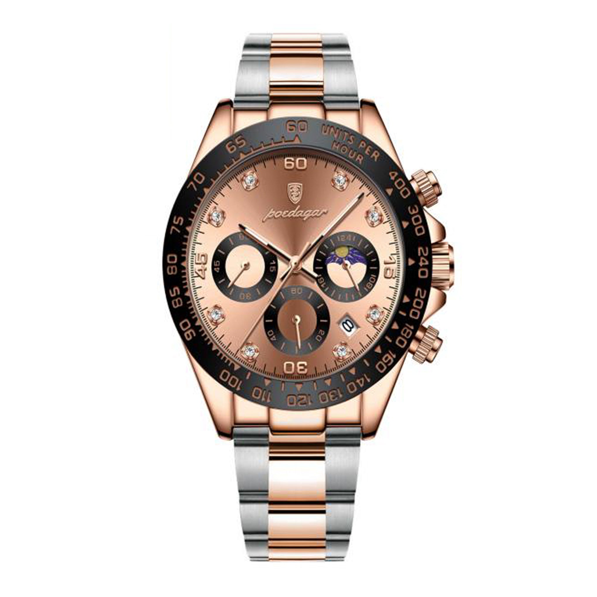 Poedagar Men's Luminous Chronograph Stainless Steel Rose Gold Dial ...