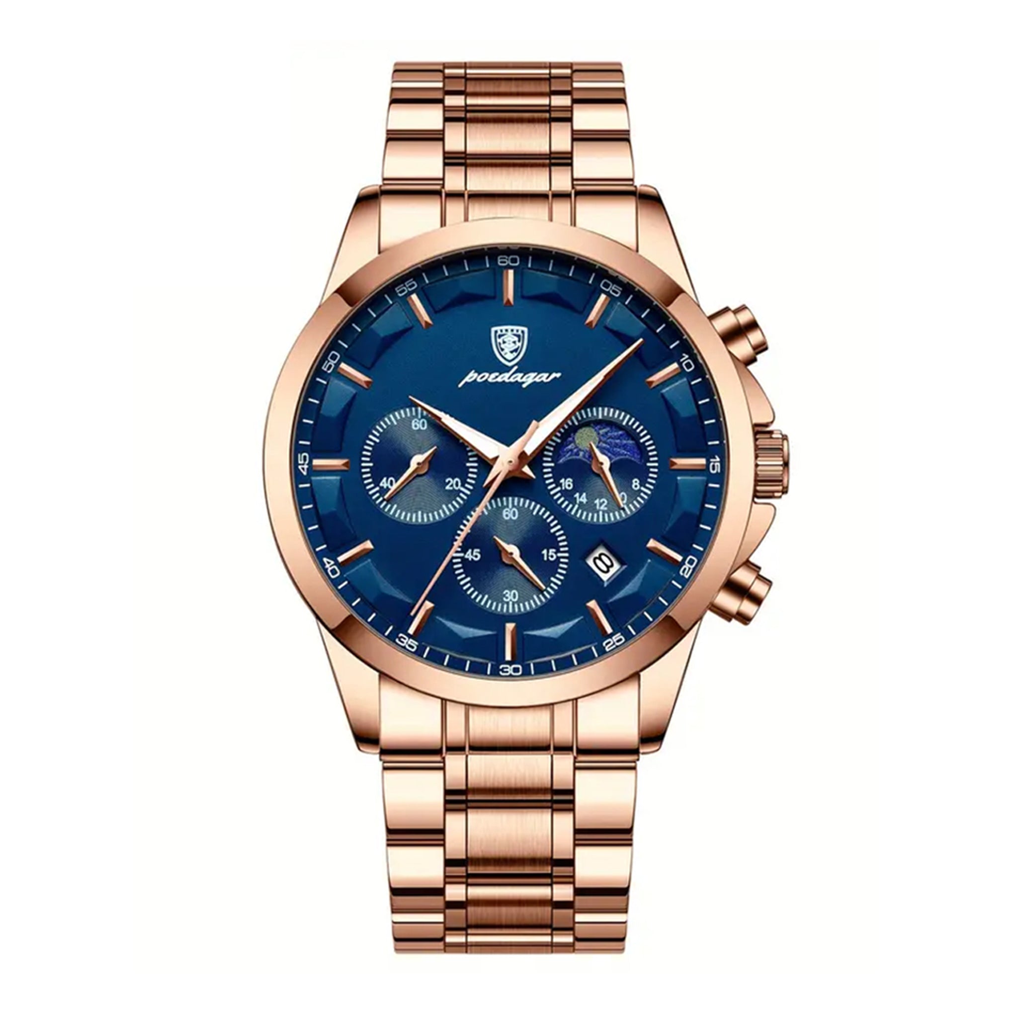 Order Poedagar Men's Quartz Rose Gold Stainless Steel Band Blue Dial ...