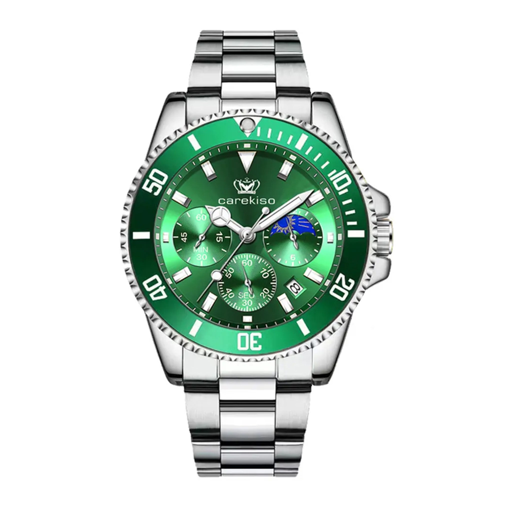 Order Poedagar Men's Quartz Silver Stainless Steel Band Green Dial ...