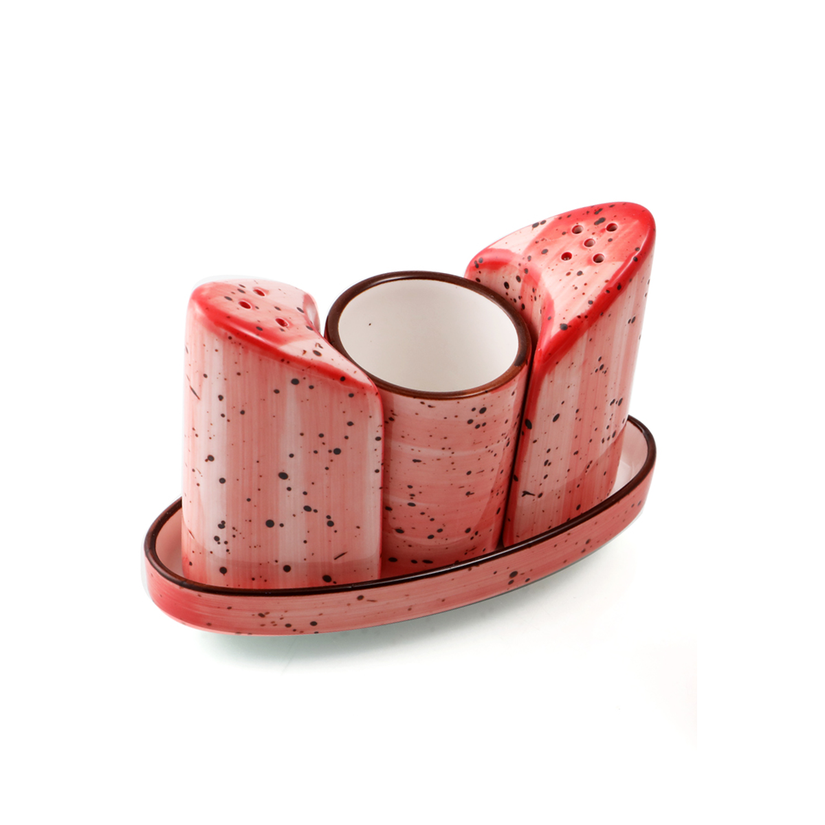 Porceletta Red Color Glazed Porcelain Condiment Set 4 Pieces | Jomla.ae
