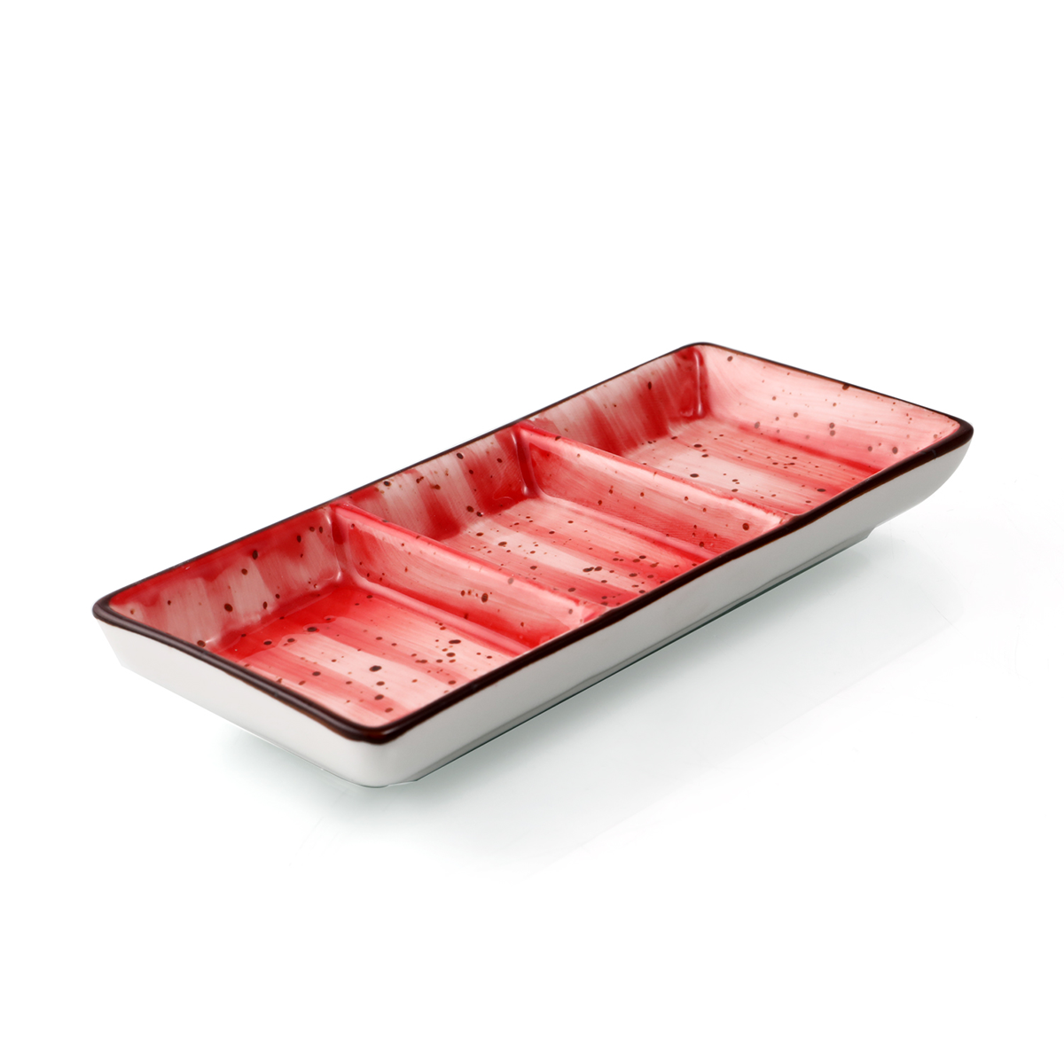 Porceletta Red Color Glazed Porcelain Rectangular Compartment Dish 7 ...
