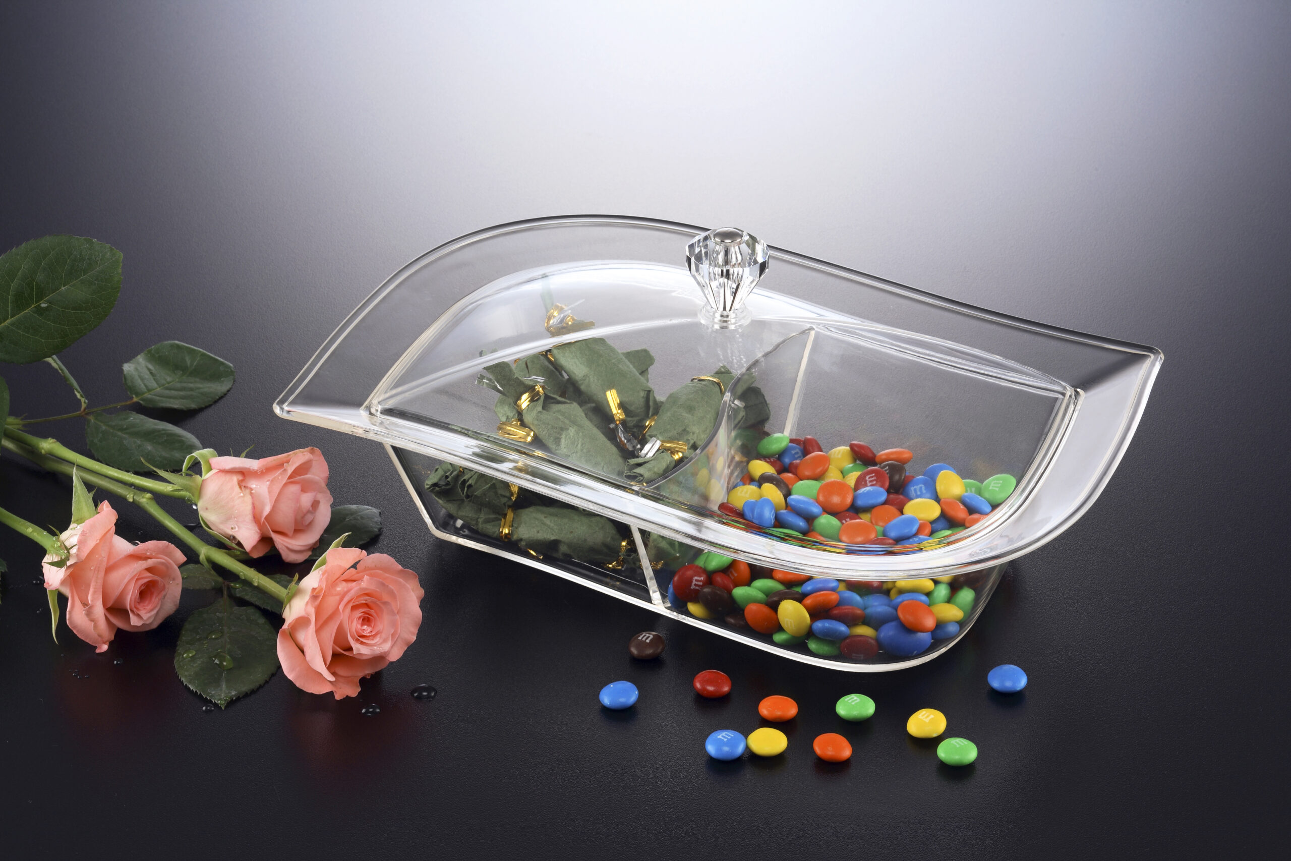 Vague Acrylic 2 Compartment Candy Serving Set 20 cm Transparent Acrylic ...