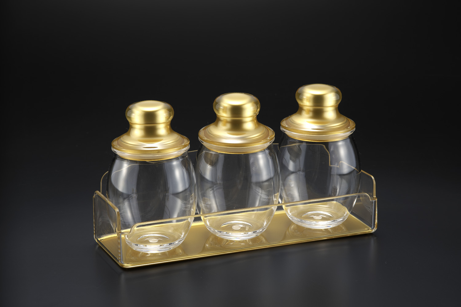 Order Vague Acrylic 3 Jars Set with Tray Golden Gold Transparent ...
