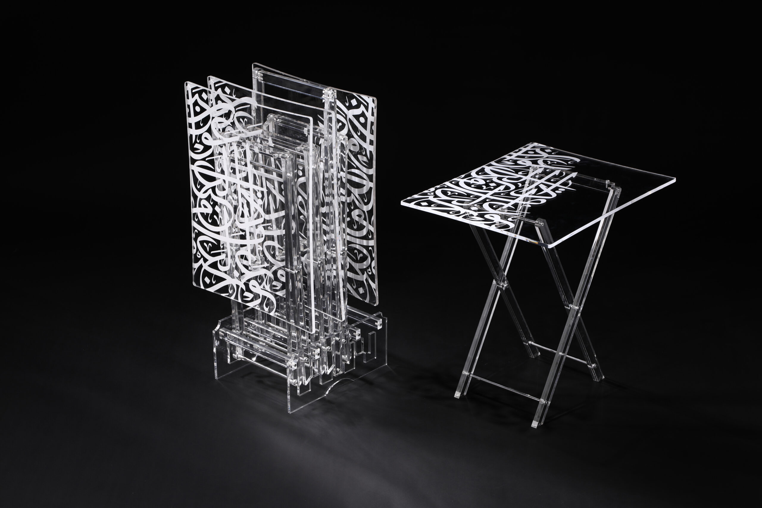 Vague Acrylic 4 Curved Rectangular Coffee Tables with Stand Set Arabic ...