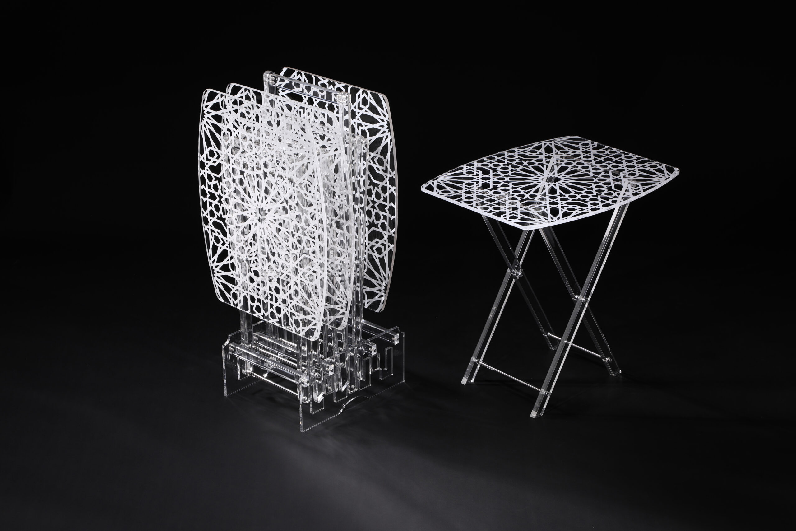 Vague Acrylic 4 Oval Rectangular Coffee Tables with Stand Set Islamic ...