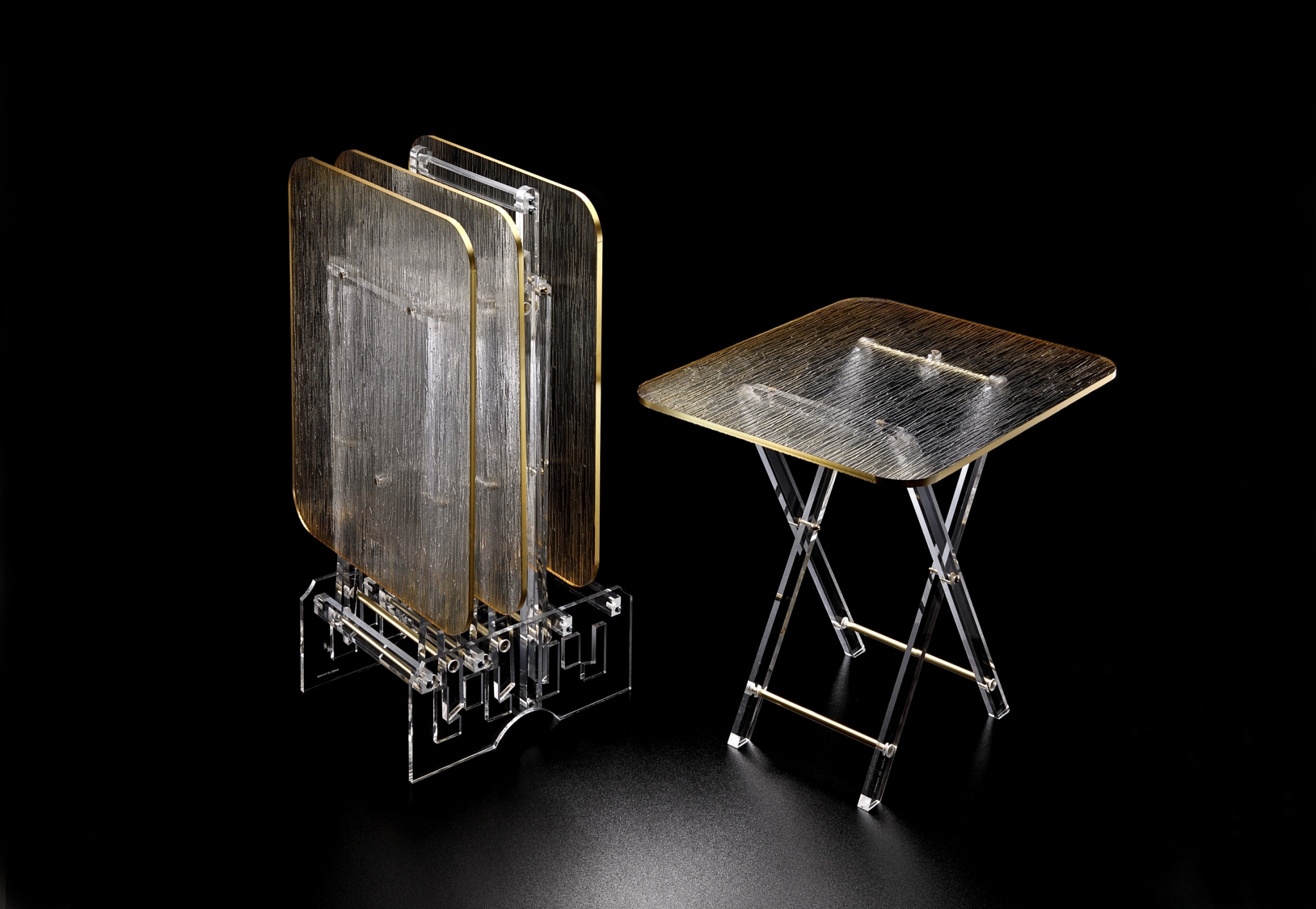 Order Vague Acrylic 4 Rectangular Coffee Tables with Stand Set Bark ...