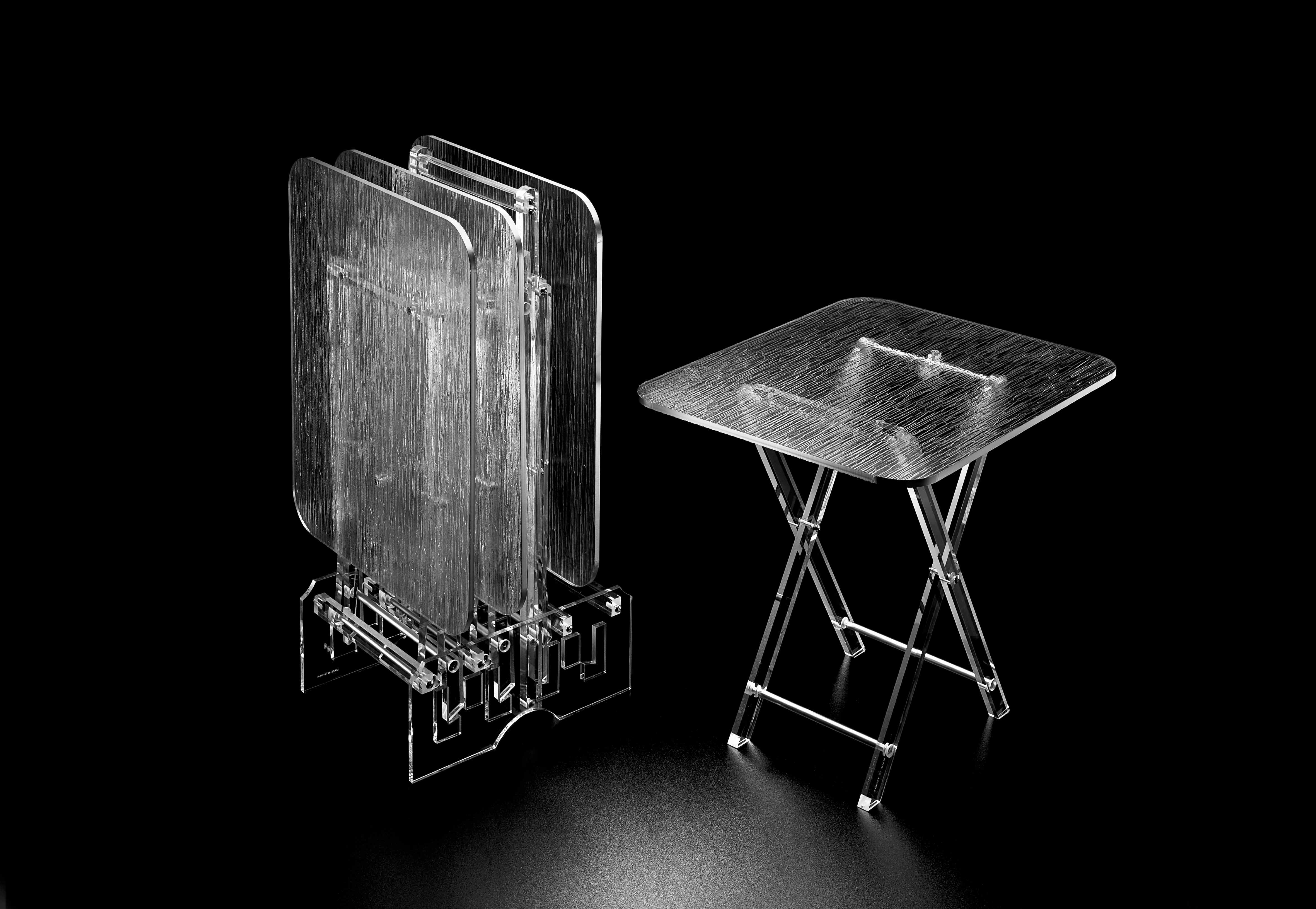 Order Vague Acrylic 4 Rectangular Coffee Tables with Stand Set Bark ...