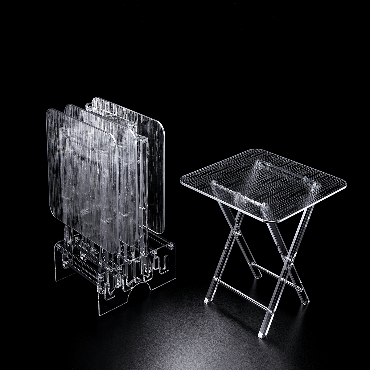 Order Vague Acrylic 4 Square Coffee Tables with Stand Set Bark Design ...