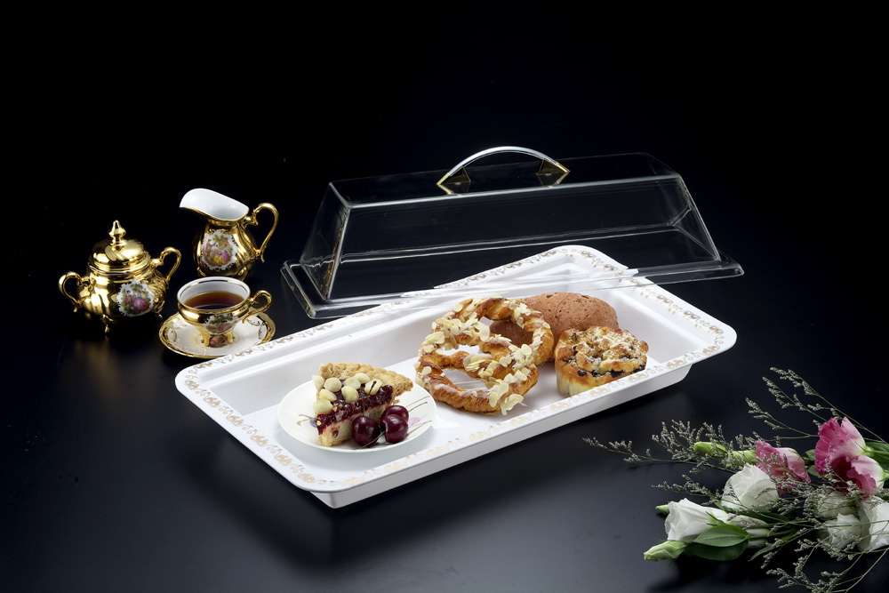 Order Vague Acrylic Rectangular Dessert Box L White Gold Edge Gold ...