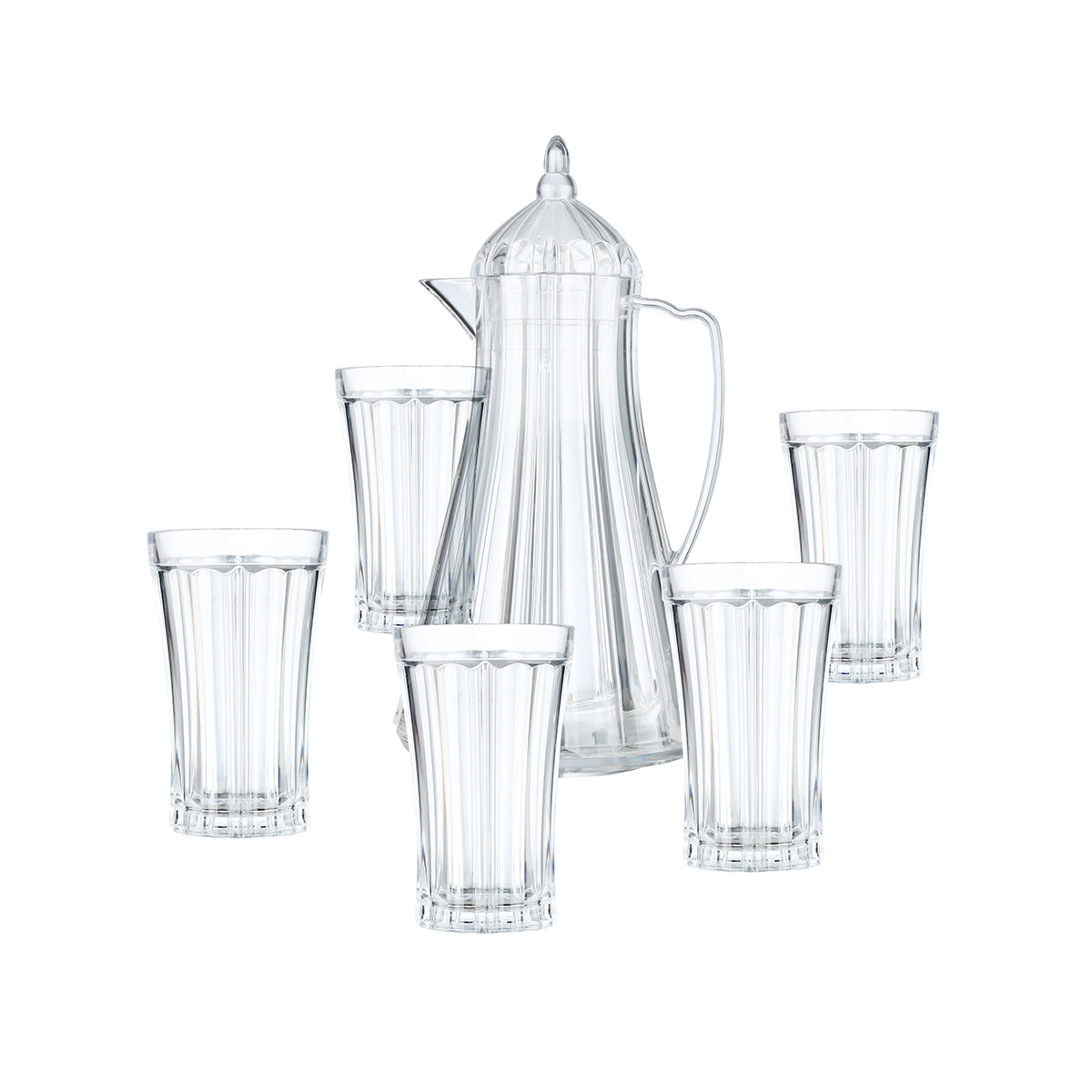 Vague Acrylic Transparent Acrylic Water Jug with6 Water Cups | Jomla.ae